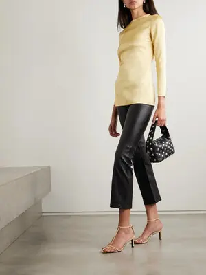 JOSEPH Duke Cropped Flare Leather Pants - Black