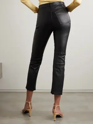 JOSEPH Duke Cropped Flare Leather Pants - Black