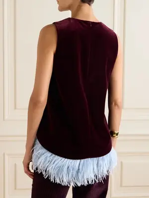 La DoubleJ Icon La Scala Feather-trimmed Cotton-velvet Top
