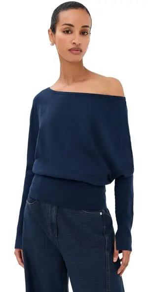 Simkhai Lavina Draped Off-shoulder Sweater - Midnight