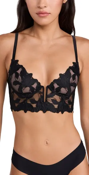 FLEUR DU MAL Lily Embroidery Longline Demi Bra - Black