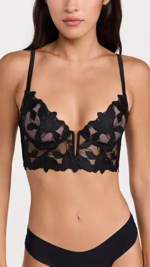 FLEUR DU MAL Lily Embroidery Longline Demi Bra - Black