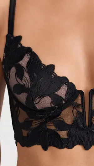 FLEUR DU MAL Lily Embroidery Longline Demi Bra - Black