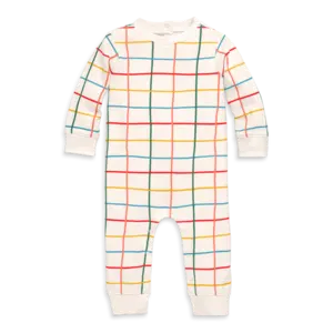 PRIMARY Baby Sweatshirt Romper - Oat Multi Grid