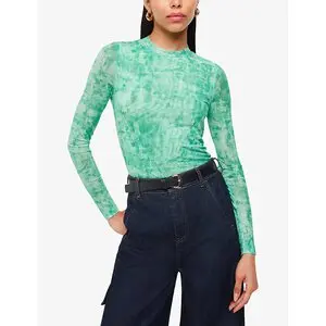 Whistles Brushwork-print Stretch-mesh Top