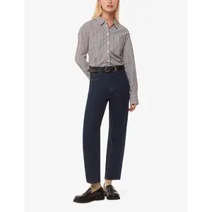 Whistles High-rise Barrel-leg Stretch-denim Jeans - Navy