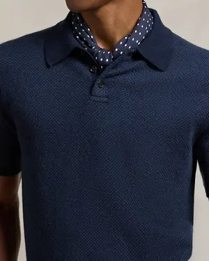Polo Ralph Lauren Wool Herringbone Regular Fit Polo Sweater - Navy Combo