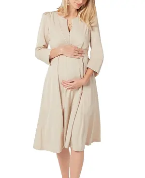 MARION Maternity & Nursing Midi Tea Dress - Beige