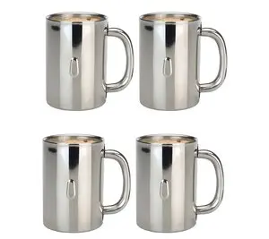 BERGHOFF Straight 4pc 18/10 Stainless Steel Cof Fee Mug Set - Silver