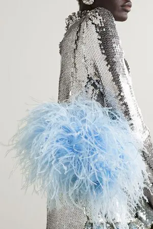 Attico Midnight Feather-trimmed Clutch