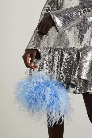 Attico Midnight Feather-trimmed Clutch