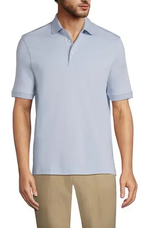 LANDS' END Short Sleeve Cotton Supima Polo Shirt Soft Blue Haze