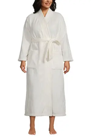 LANDS' END Cozy Plush Long Wrap Robe - Ivory