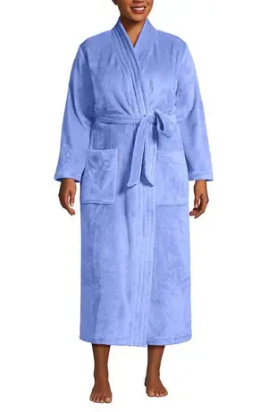 LANDS' END Cozy Plush Long Wrap Robe Light Cornflower