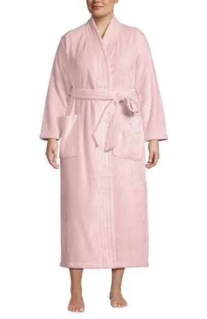 LANDS' END Tall Cozy Plush Long Wrap Robe - Sea Salt Pink
