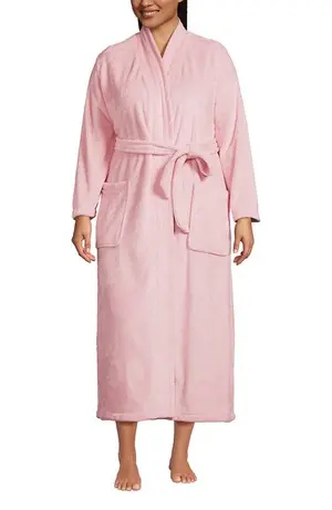 LANDS' END Cozy Plush Long Wrap Robe Soft Tea Rose