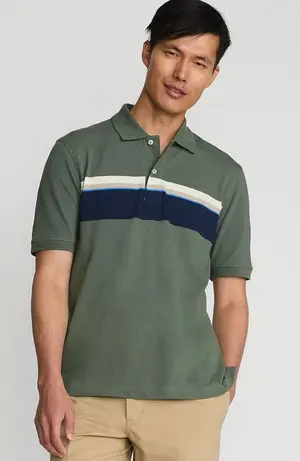 LANDS' END Short Sleeve Comfort-first Mesh Polo Shirt Spruce Stripe