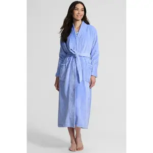 LANDS' END Cozy Plush Long Wrap Robe - Clear Blue Sky