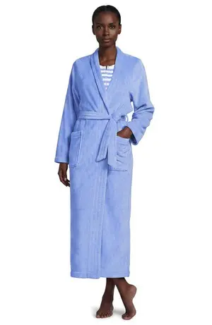 LANDS' END Cozy Plush Long Wrap Robe - Clear Blue Sky