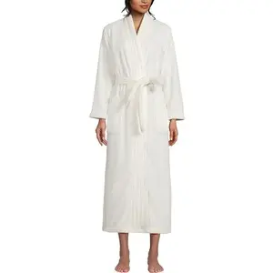 LANDS' END Cozy Plush Long Wrap Robe - Ivory
