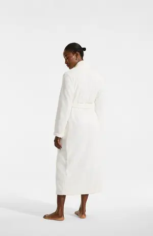 LANDS' END Cozy Plush Long Wrap Robe - Ivory