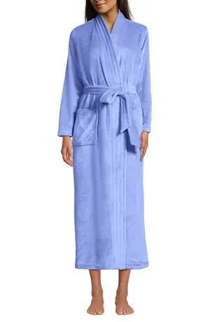 LANDS' END Cozy Plush Long Wrap Robe Light Cornflower