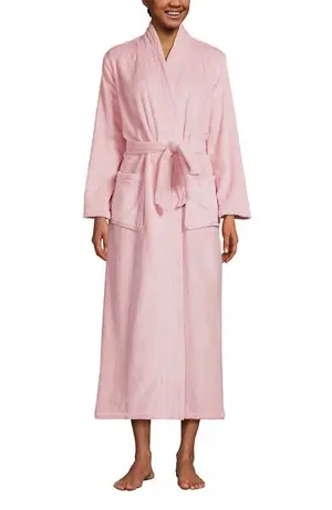 LANDS' END Cozy Plush Long Wrap Robe Soft Tea Rose