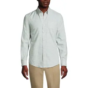 LANDS' END Traditional Fit No Iron Twill Shirt Eggshell White Windowpane