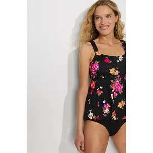 LANDS' END Adjustable Scoop Neck Flutter Tankini Top Black Meadow Floral