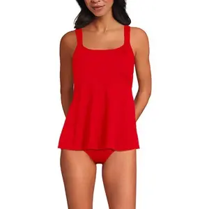 LANDS' END Adjustable Scoop Neck Flutter Tankini Top Daylily Red