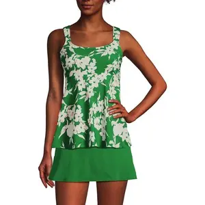 LANDS' END Adjustable Scoop Neck Flutter Tankini Top Fresh Grass Painted Flower