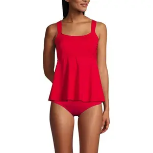 LANDS' END Adjustable Scoop Neck Flutter Tankini Top Strawberry