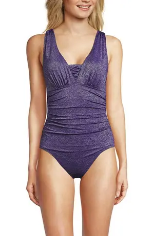 LANDS' END Long Slender Suit One Piece Swimsuit - Amethyst Shine