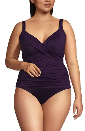 LANDS' END Wrap Underwire Tankini Top Blackberry