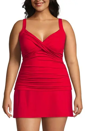 LANDS' END Wrap Underwire Tankini Top Strawberry