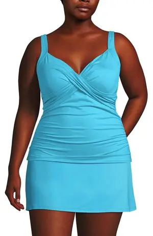 LANDS' END Wrap Underwire Tankini Top Turquoise
