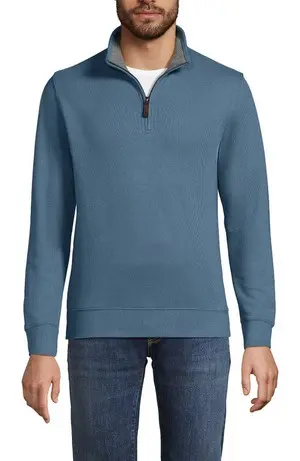 LANDS' END Bedford Rib Quarter Zip Pullover Sweater - Soft Peacock
