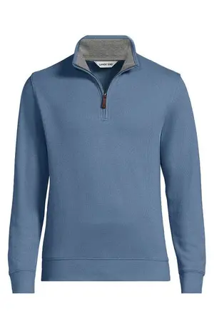 LANDS' END Bedford Rib Quarter Zip Pullover Sweater - Soft Peacock