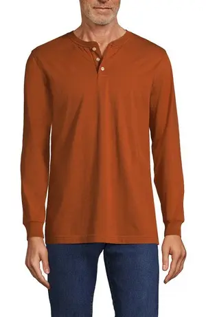LANDS' END Super-t Long Sleeve Henley Shirt Fresh Cinnamon