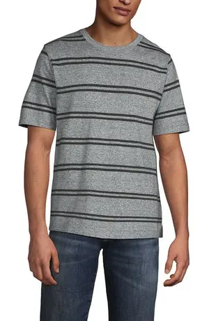 LANDS' END Super-t Short Sleeve T-shirt Inkwell Gray Double Stripe