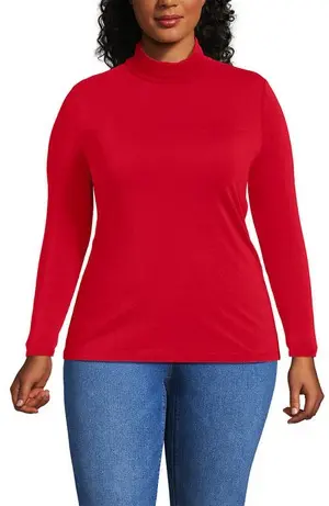 LANDS' END Long Sleeve Jersey Turtleneck - Compass Red