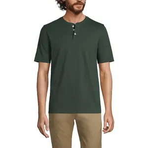 LANDS' END Short Sleeve Super-t Henley Deep Woodland Green