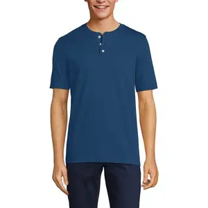 LANDS' END Short Sleeve Super-t Henley Evening Blue