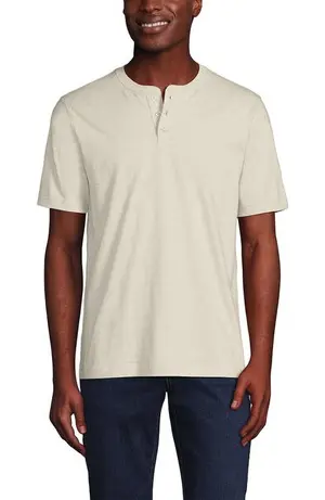 LANDS' END Short Sleeve Super-t Henley - Flax Heather