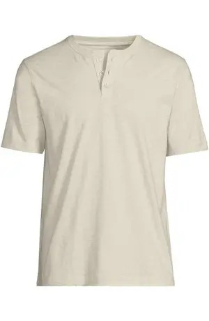 LANDS' END Short Sleeve Super-t Henley - Flax Heather