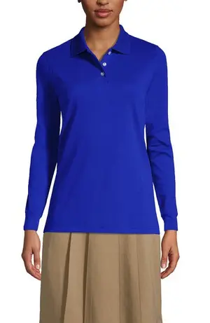 LANDS' END School Uniform Long Sleeve Interlock Polo Shirt - Cobalt