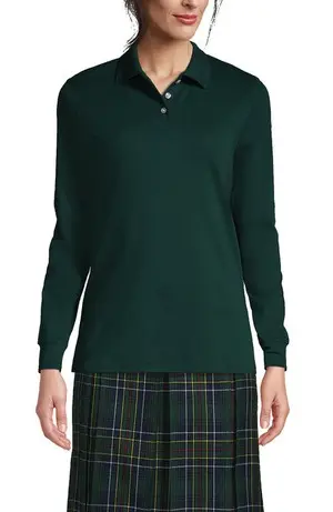 LANDS' END School Uniform Long Sleeve Interlock Polo Shirt - Evergreen