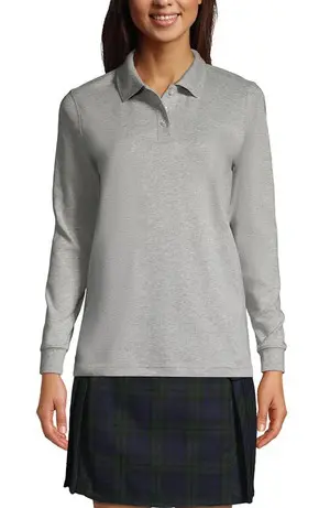 LANDS' END School Uniform Long Sleeve Interlock Polo Shirt - Gray Heather