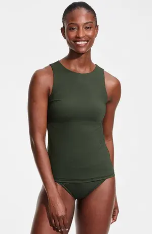 LANDS' END Dd-cup Chlorine Resistant Square Neck Tankini Top - Rich Olive Green