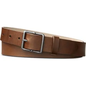 Shinola Center Bar Buckle Navigator Leather Belt - Med Brown